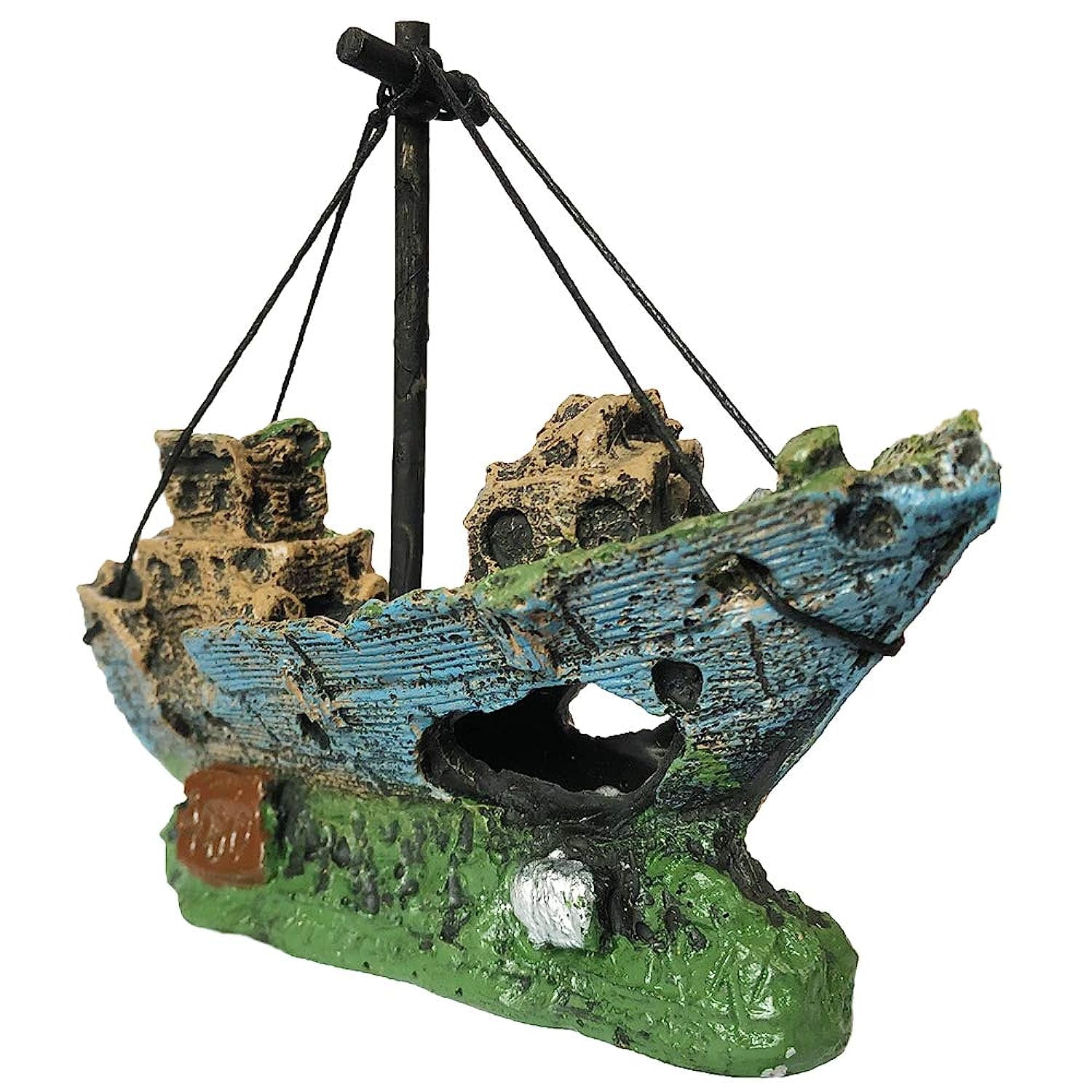 Holzlrgus Aquarium Resin Boat Ornament - Fish Tank Shipwreck ...