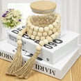 Wood Bead Garland Farmhouse Beads, Wood Garland with Tassels, Natural ...