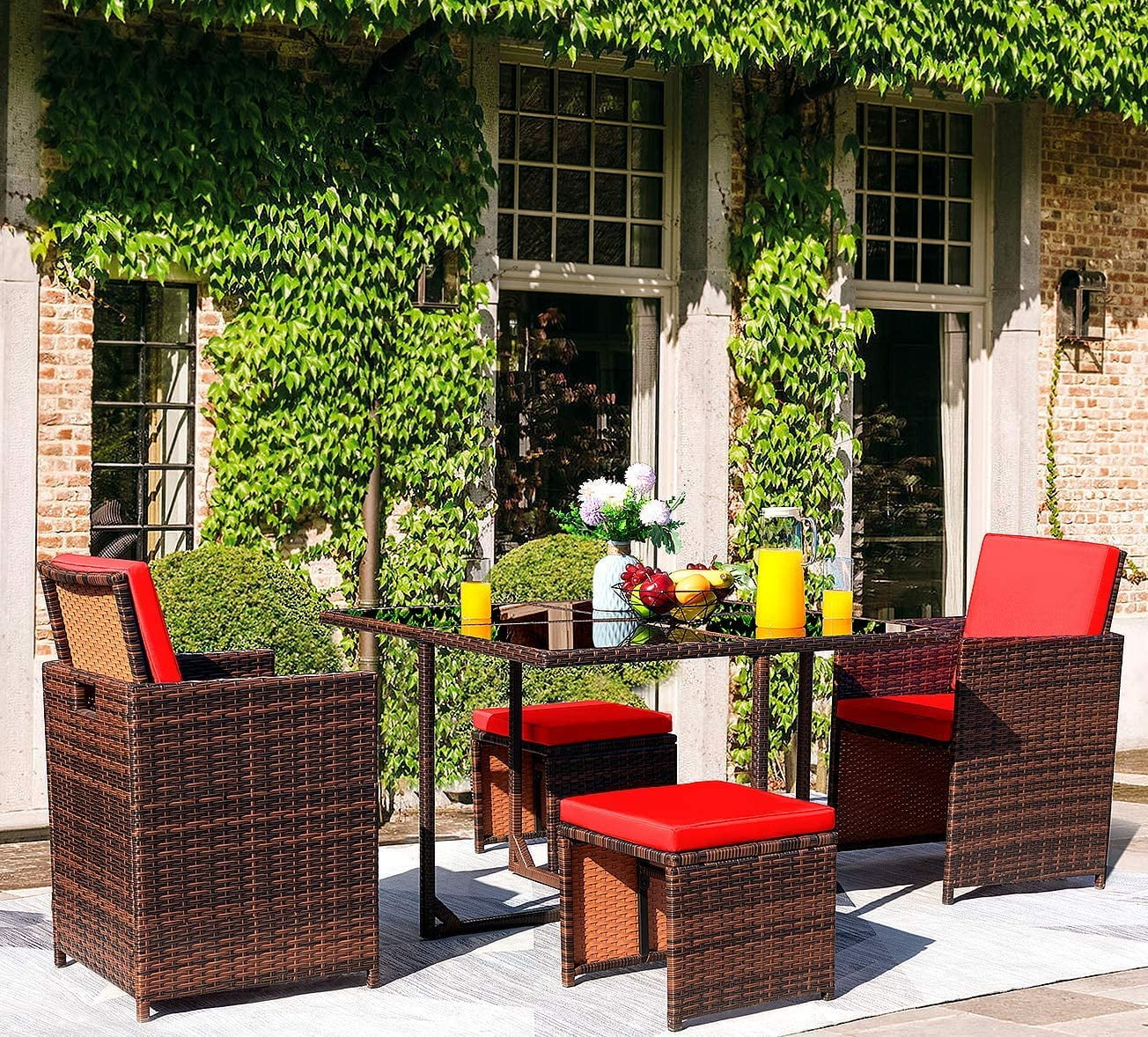 Vineego 5 Pieces Patio Sets Outdoor Wicker Conversation Sets Rattan ...
