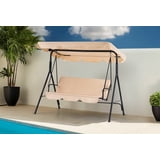 Mcombo Patio Garden 3-Adults Outdoor Swing with Adjustable Canopy Beige ...