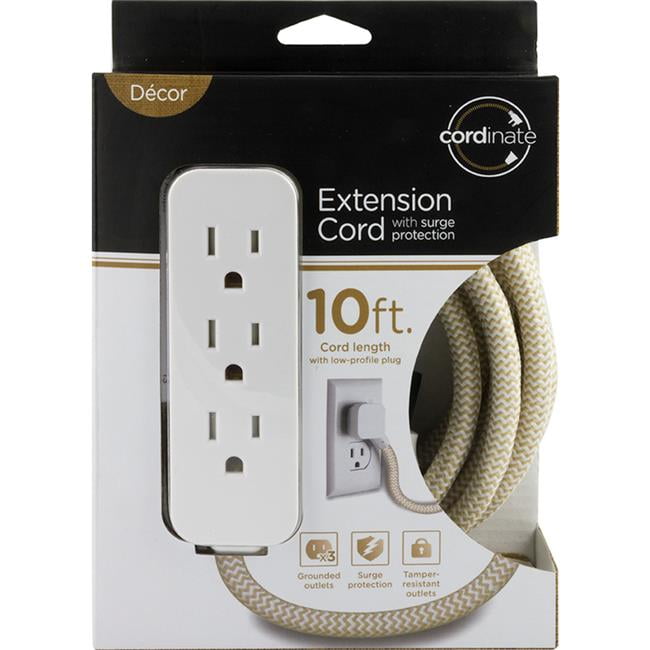 Jasco 10 ft. 3 Grounded Outlets Cordinate Indoor Extension Cord, Tan ...
