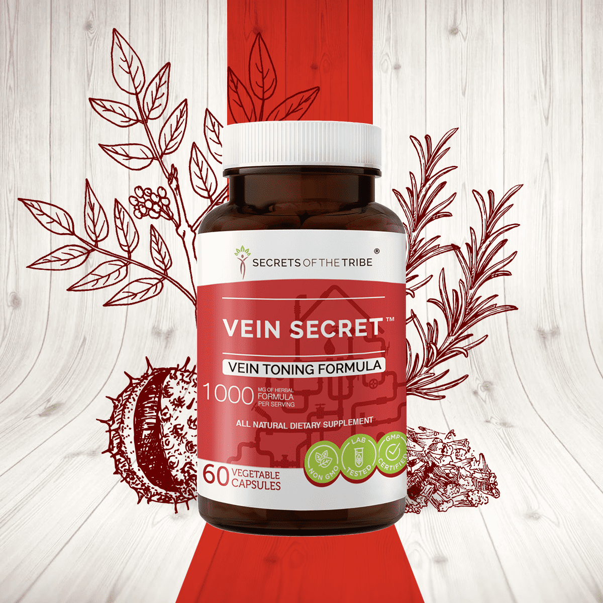 Vein Secret 60 Capsules, 500 mg, Butcher's Broom, Horse Chestnut ...