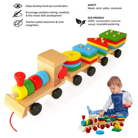 Pretty And Colorful Design Wooden Geometric Shapes Stacking Train Peg ...