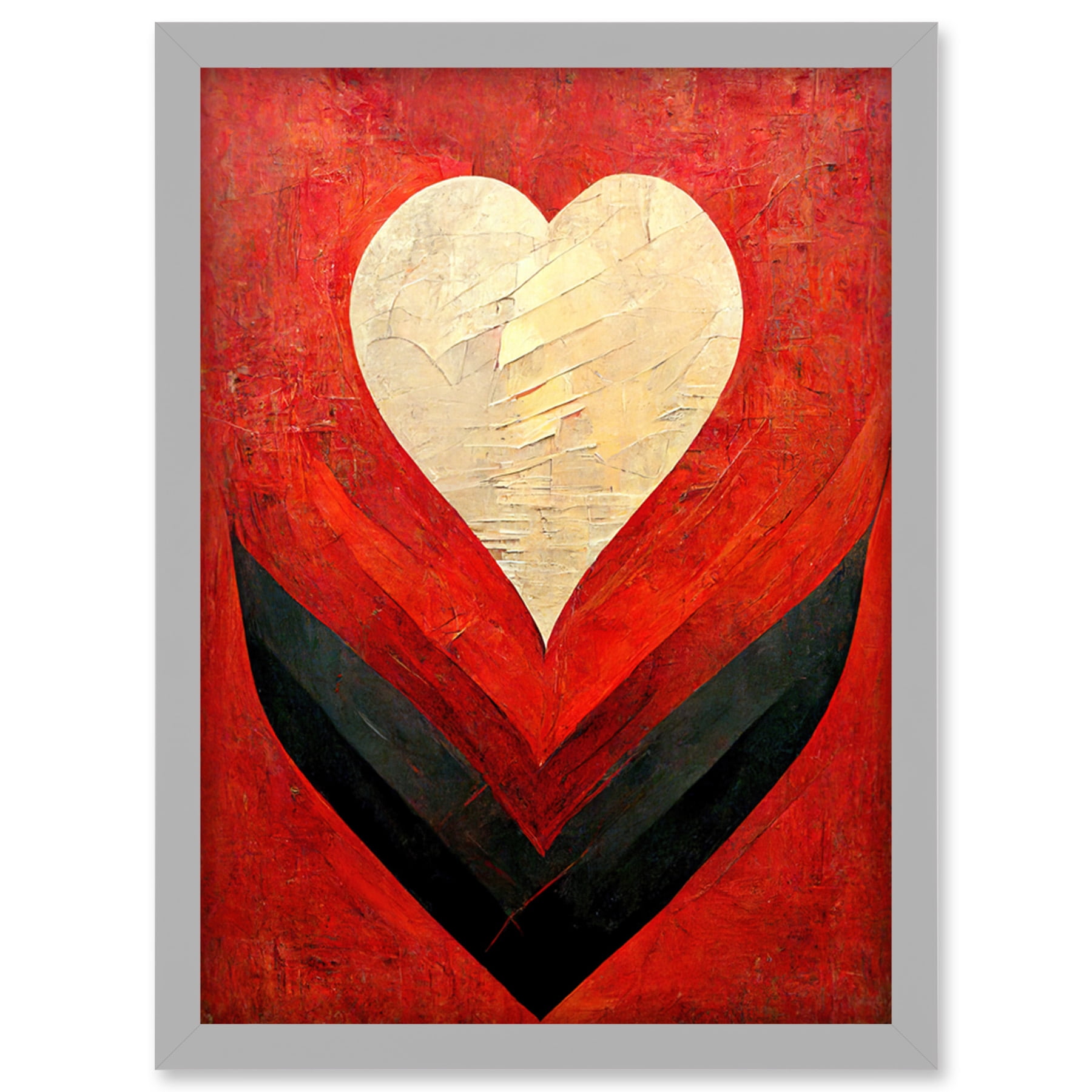 Modern Palette Knife Oil Paint Heart Red Abstract Artwork Framed Wall ...