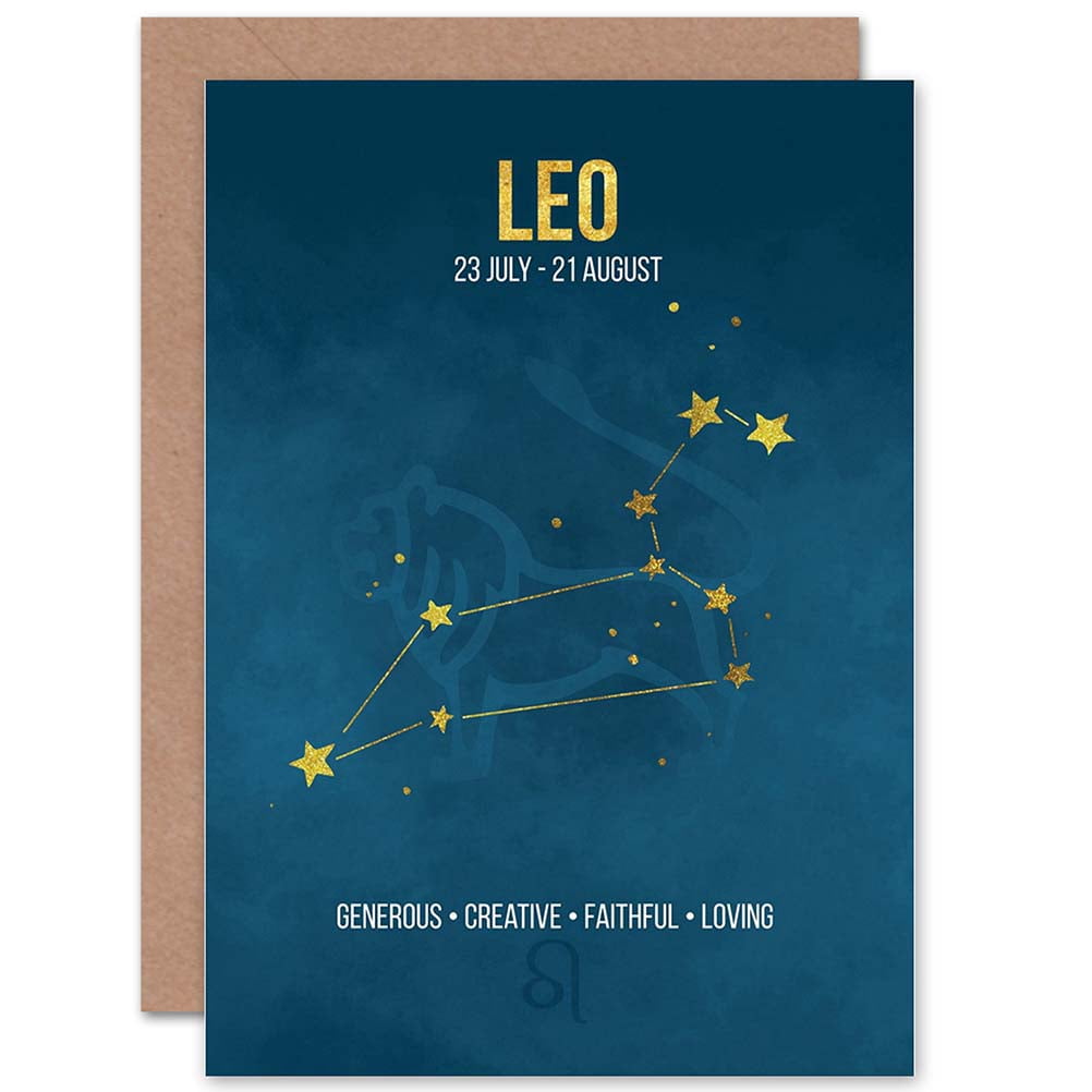 Leo Star Sign Birthday Card Astrology Zodiac Blue Greetings Card Plus ...