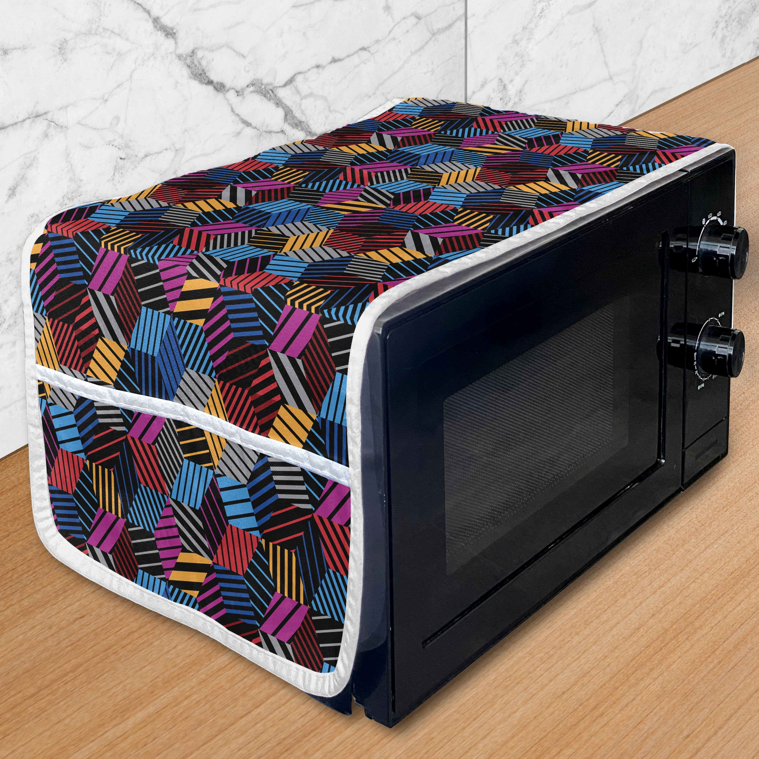 Geometric Microwave Oven Cover, Stripped 3 Dimensional Cube Pattern ...