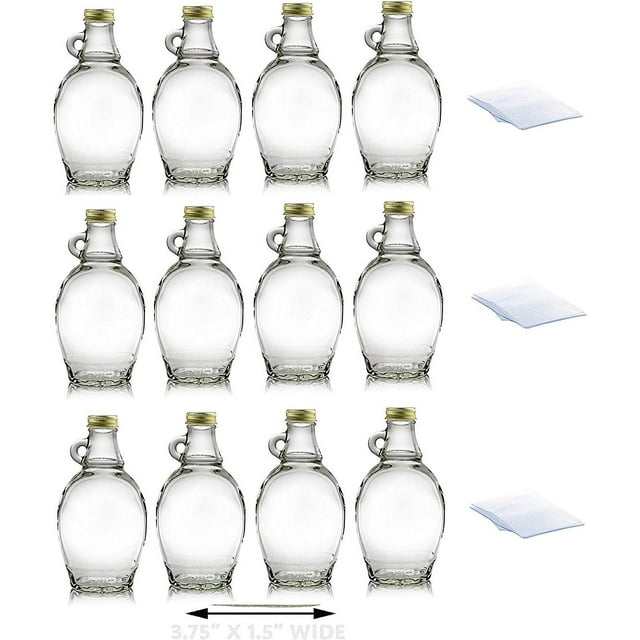 Premium Vials 8 Ounce 12 Pack Empty Glass Syrup Bottles For Canning With Metal Lids Glass