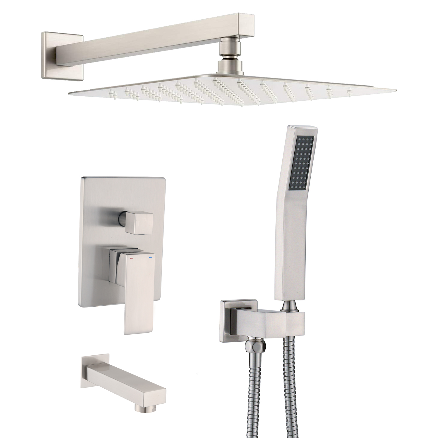 Wall Mount Tub and Shower Faucet Set with 12 in Square Rain Shower Head ...