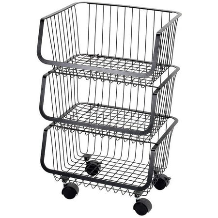 3 Tier Fruit Vegetable Baskets with Wheels, Kitchen Storage Trolley ...
