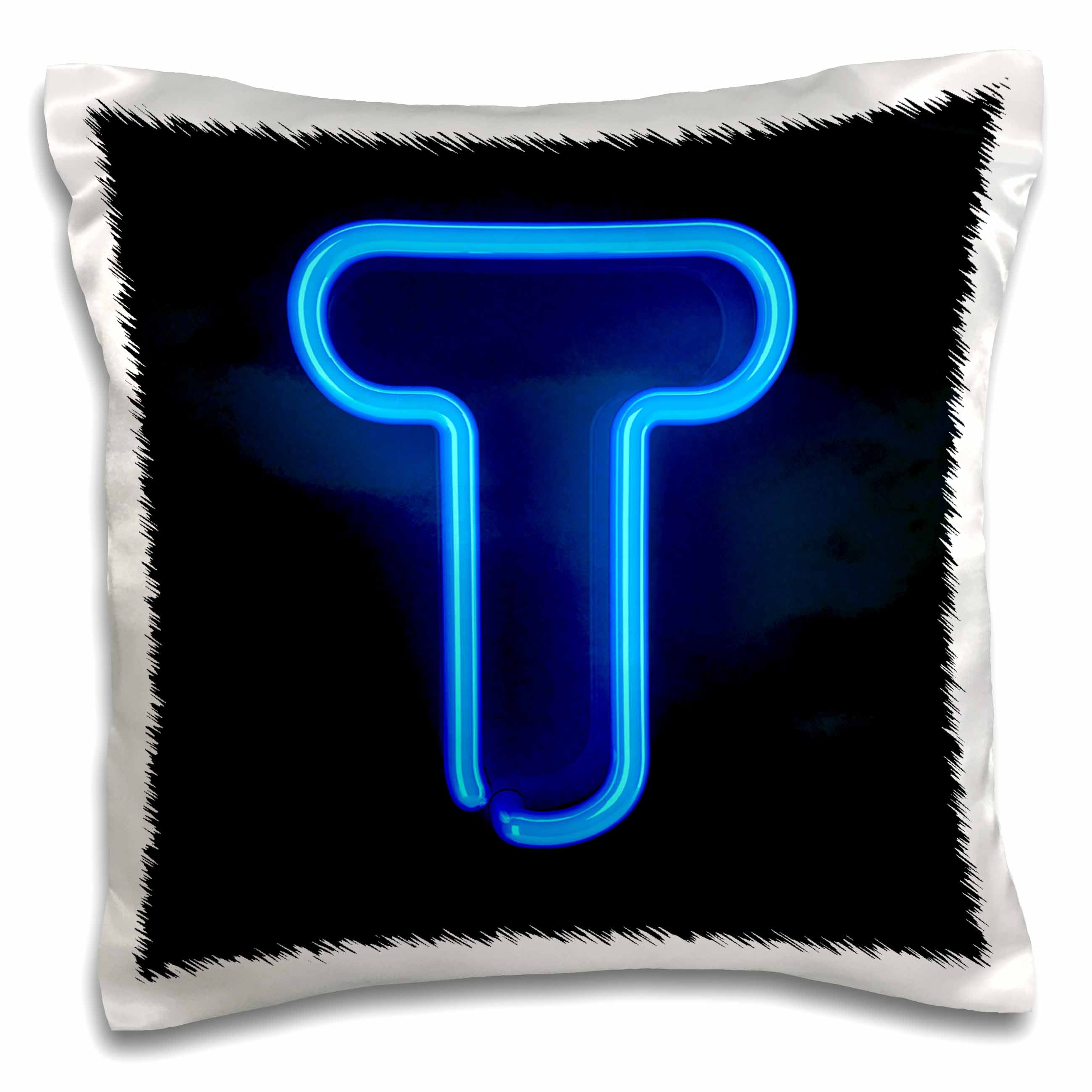 Monogram letter T abstract neon blue lit shining illuminated 16x16 inch ...