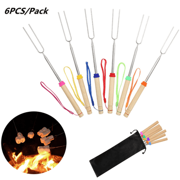 Campfire Roasting Sticks for Marshmallow and Hot Dog-Set of 8 Telescopic Smores Skewers Extra ...