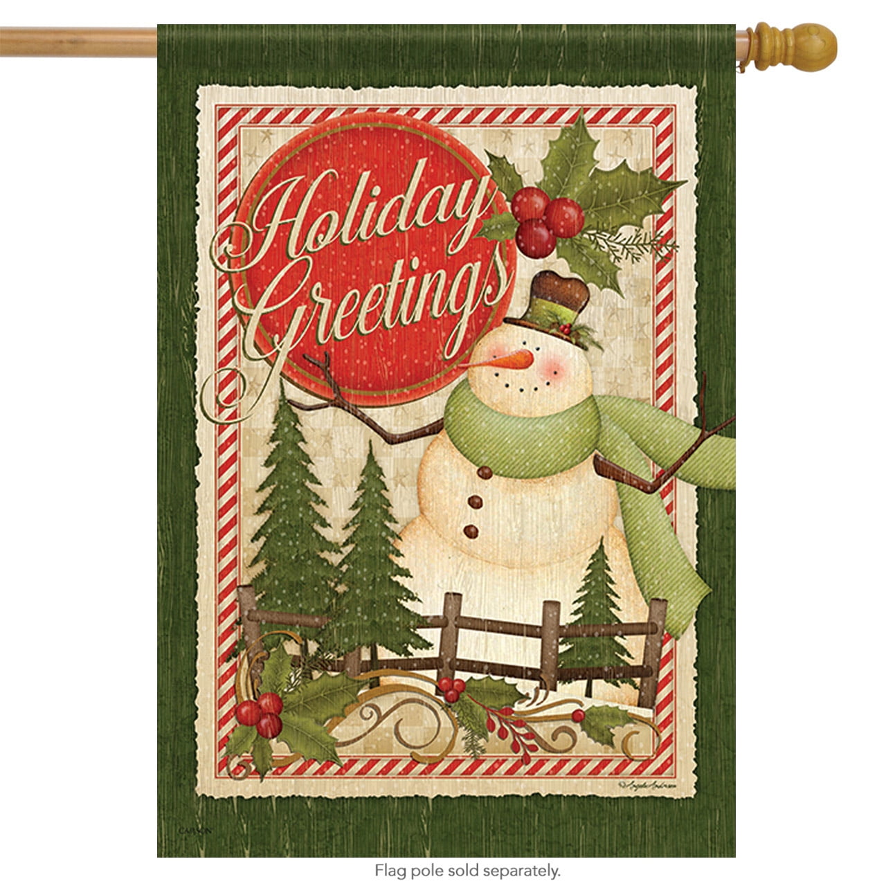 Christmas Greetings Primitive House Flag Snowman Fence Double Sided 28 ...