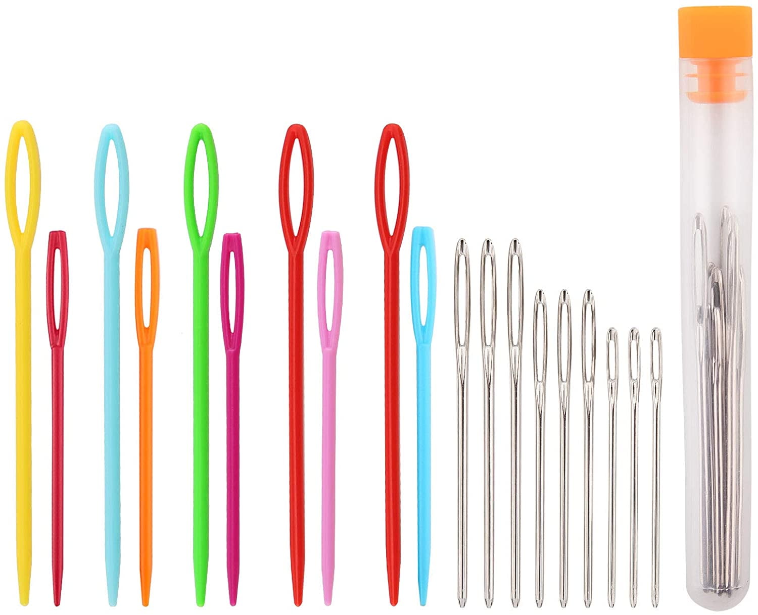 30Pcs Plastic Sewing Needles and 9Pcs Large Eye Blunt Needles, Colorful ...