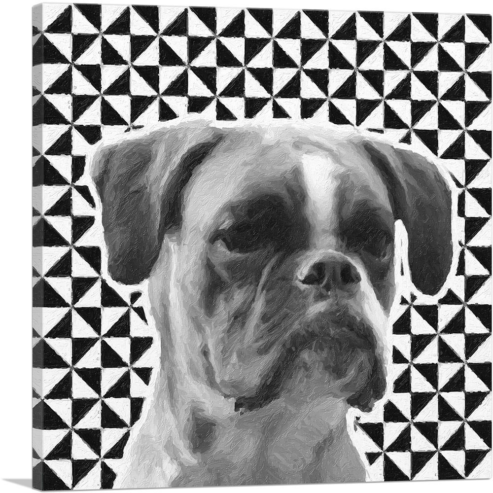 ARTCANVAS Boxer Dog Breed Black White Geometric Canvas Art Print - Size ...
