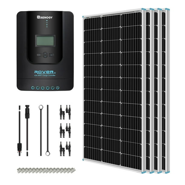 Renogy 400W 12V Solar Panel Monocrystalline Off Grid Starter Kit with 40A Rover MPPT Charger ...
