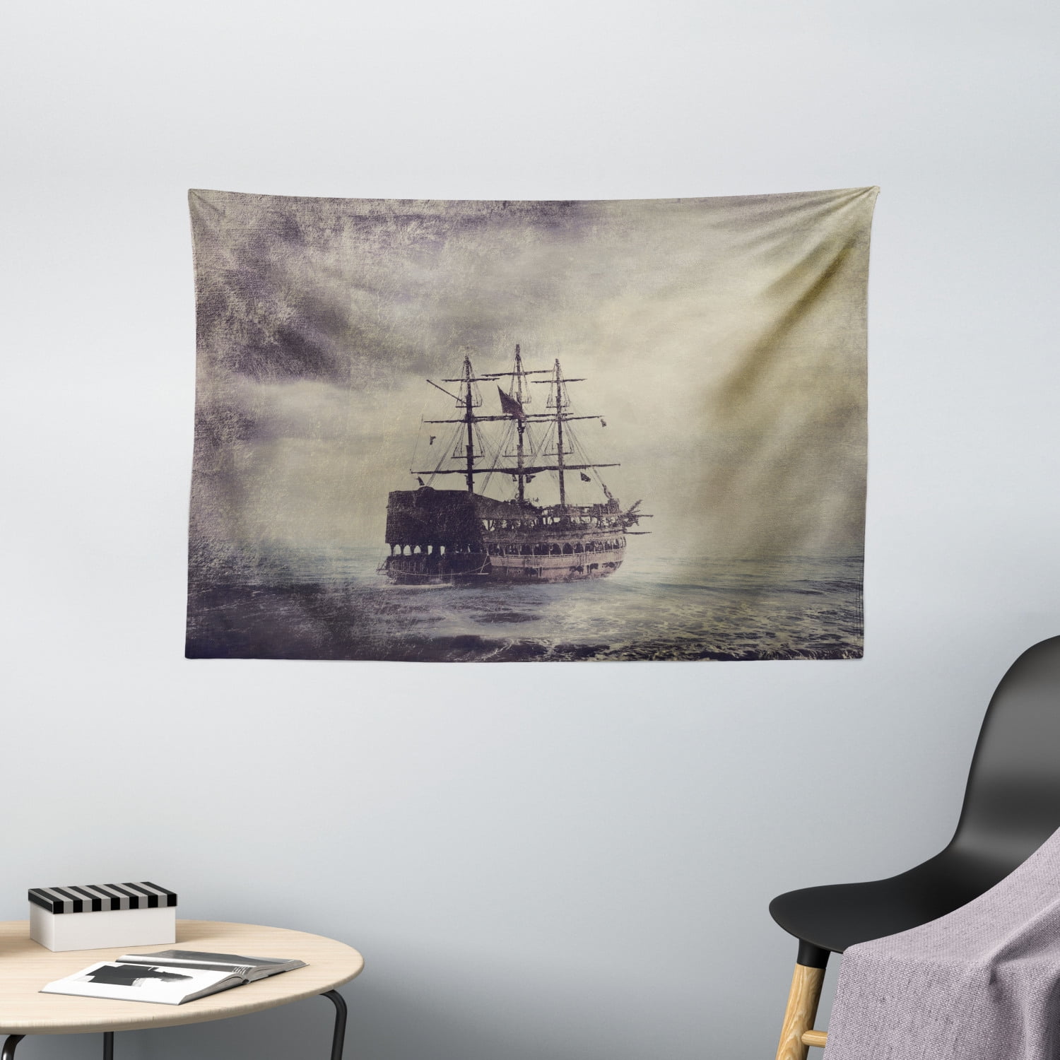 Nautical Tapestry, Old Pirate Ship in The Sea Historical Cruise Retro ...