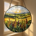 Golden Field Windmill Landscape Round Stained Glass Suncatcher ...