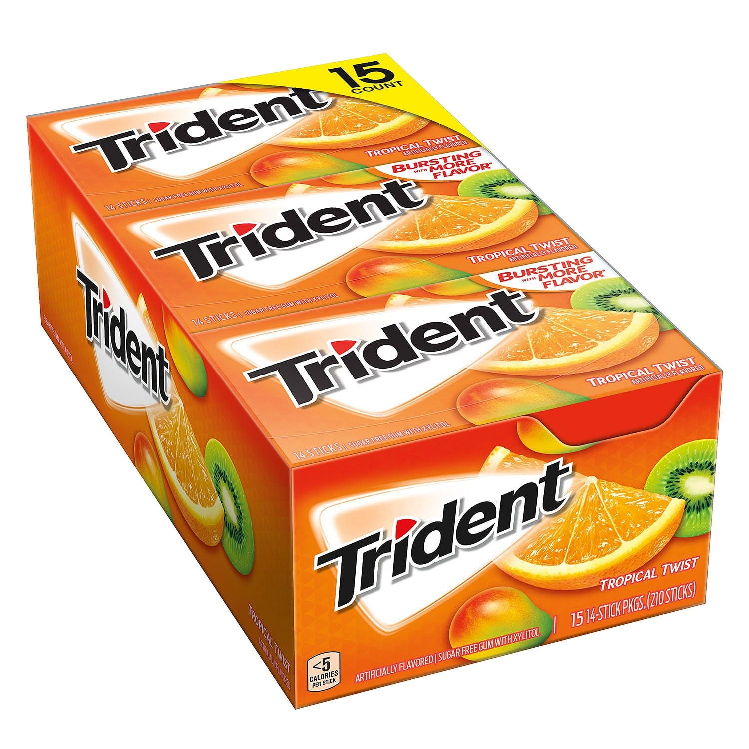 Trident Sugar-Free Gum, Tropical Twist, 14 Sticks, 15 Ct - Walmart.com