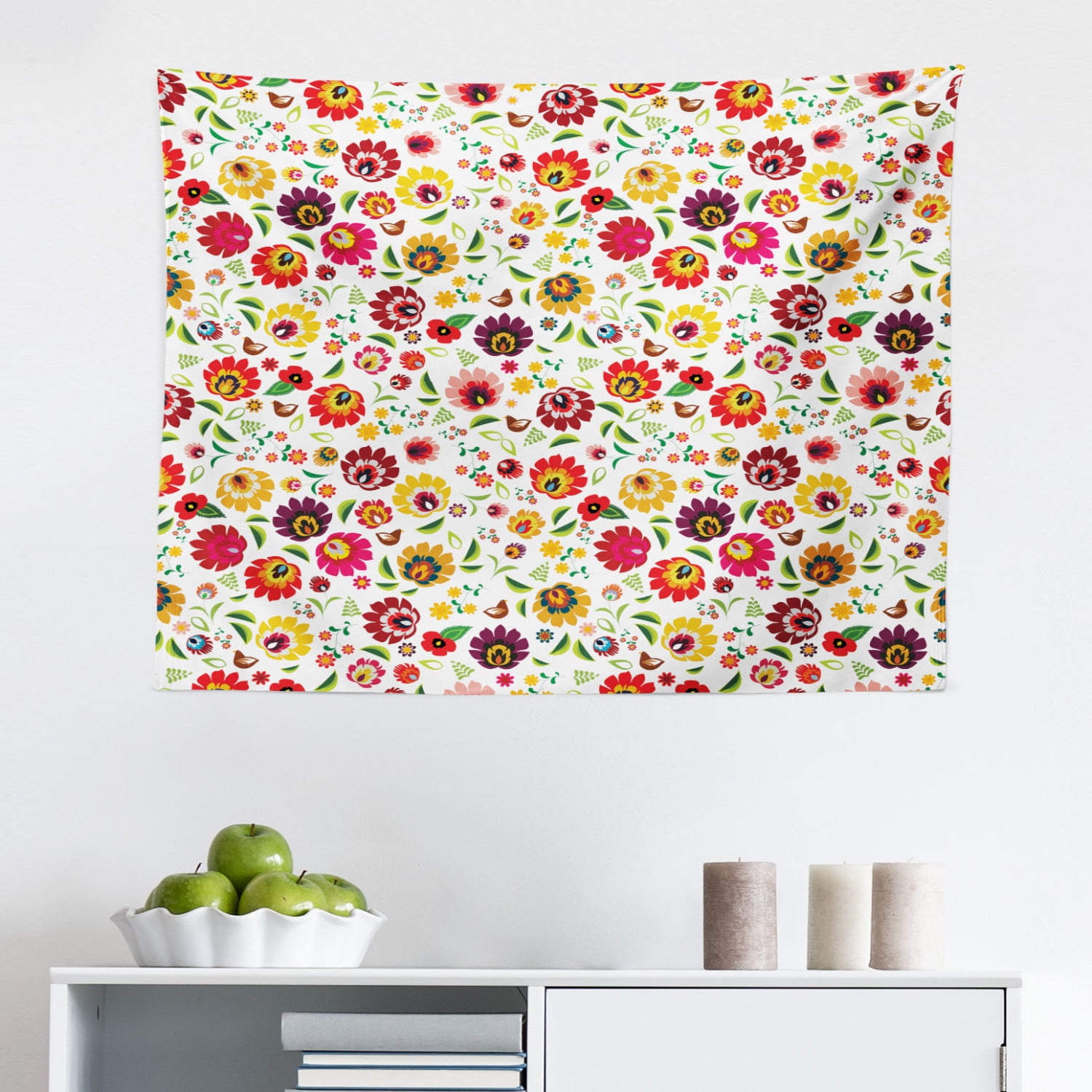 Asian Leaves Tapestry, Flourishing Themed Composition with Magnolia ...