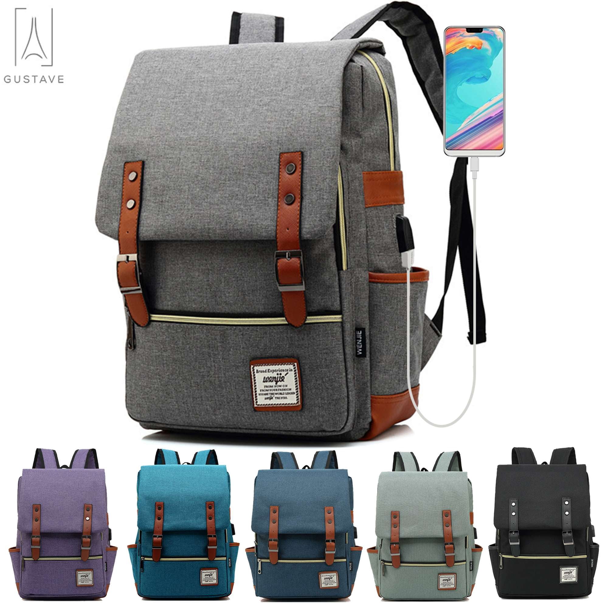 Gustave Canvas Anti-Theft Laptop Backpack for Men Women Large Capacity ...