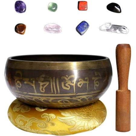 Sound Bowl Meditation Bowl Set with 8 Chakra Crystal, Cushion, Wooden ...