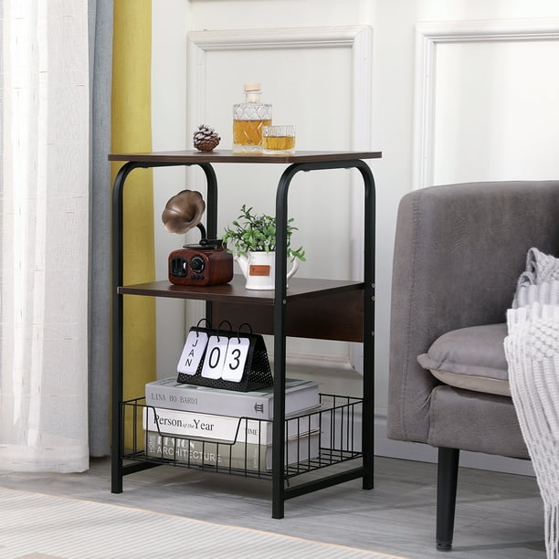 Black Square Side Table 3-Tier End Table Nightstand Accent Table,Net ...