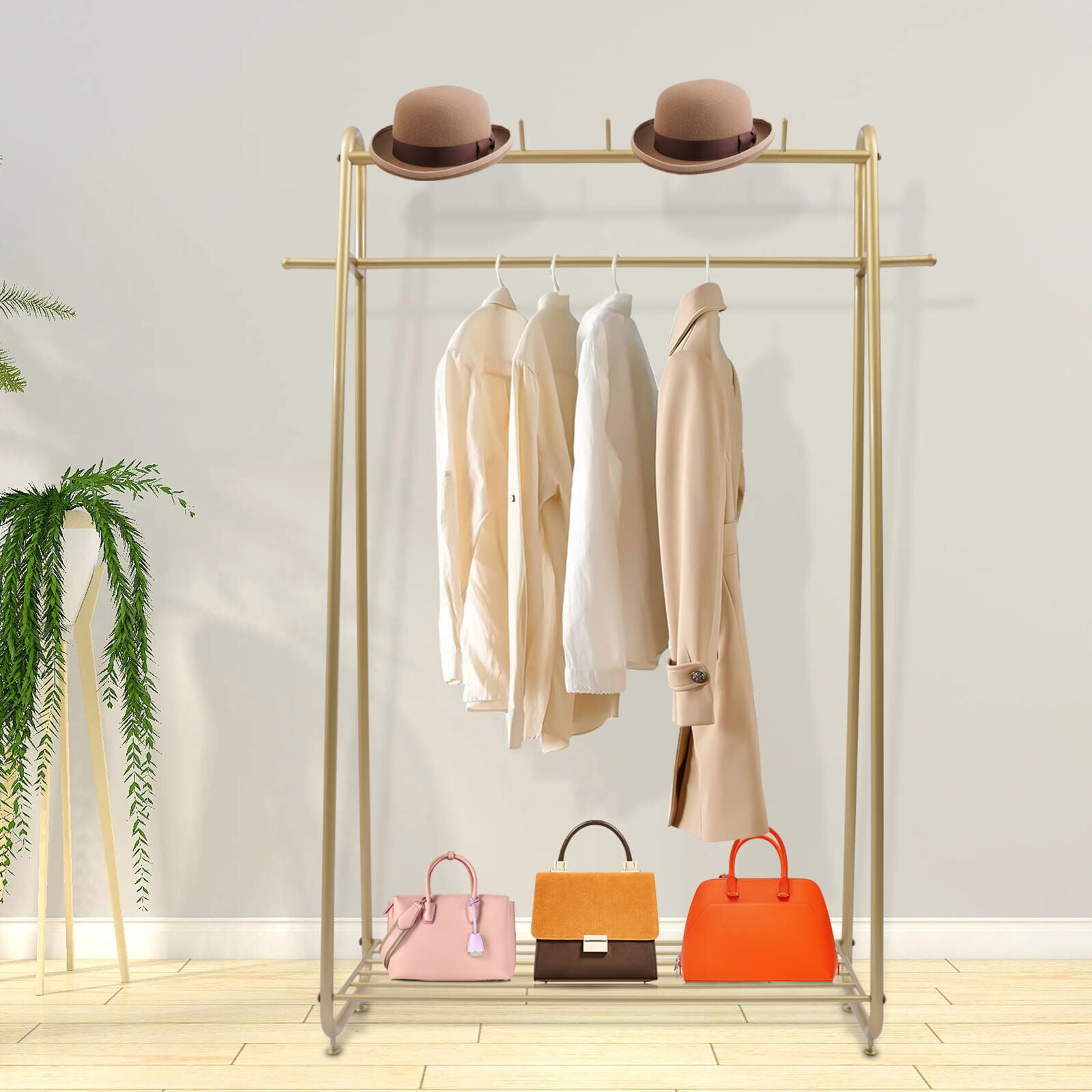 Miumaeov Garment Rack with Shelf Free-Standing Clothes Rack with 5 ...
