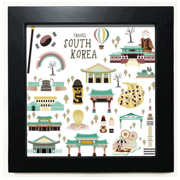 Los monumentos mas famosos de Corea Mesa de pared con marco cuadrado ...