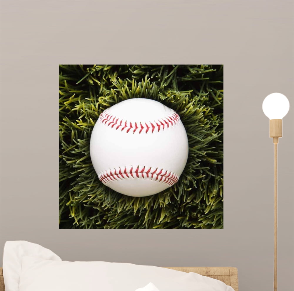 Baseball Resting Grass Wall Mural Decal Sticker, Wallmonkeys Peel ...