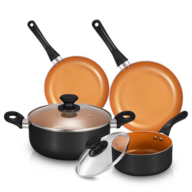 Scafild | 6-Piece Aluminum Nonstick Ceramic Cookware Set - Black ...