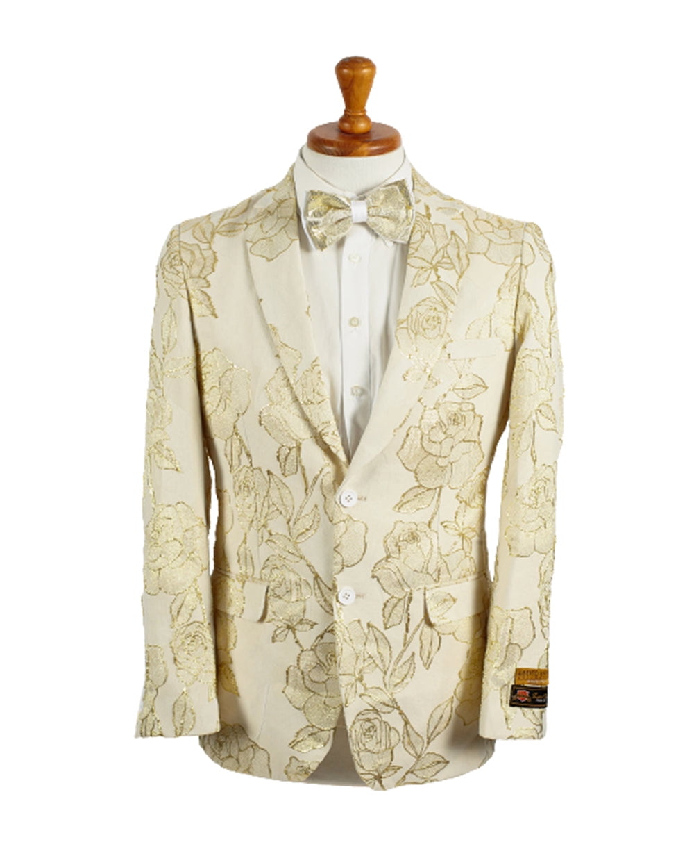 Mens 2 Button Ivory & Gold Foil Floral Paisley Prom & Wedding Blazer By ...