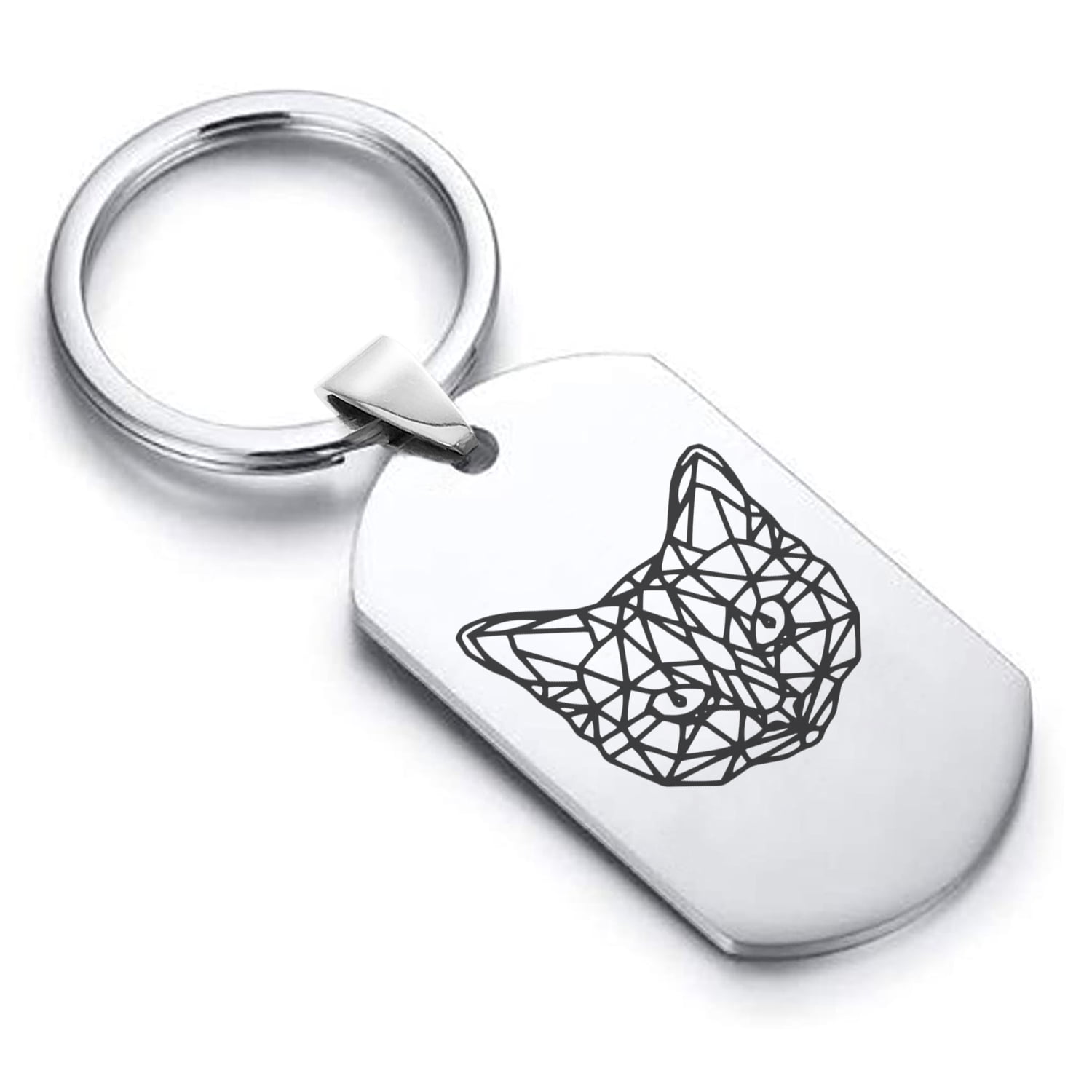 Stainless Steel Geometric Polygon Cat Animal Dog Tag Keychain Circle ...