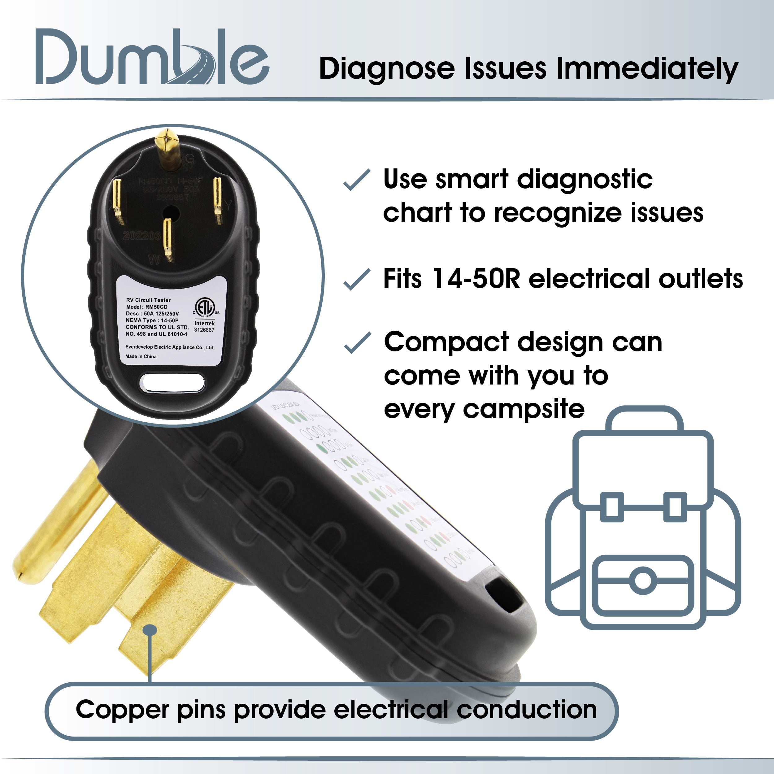 Buy Dumble RV Outlet Tester Plug - 50 Amp Receptacle Tester RV Circuit ...