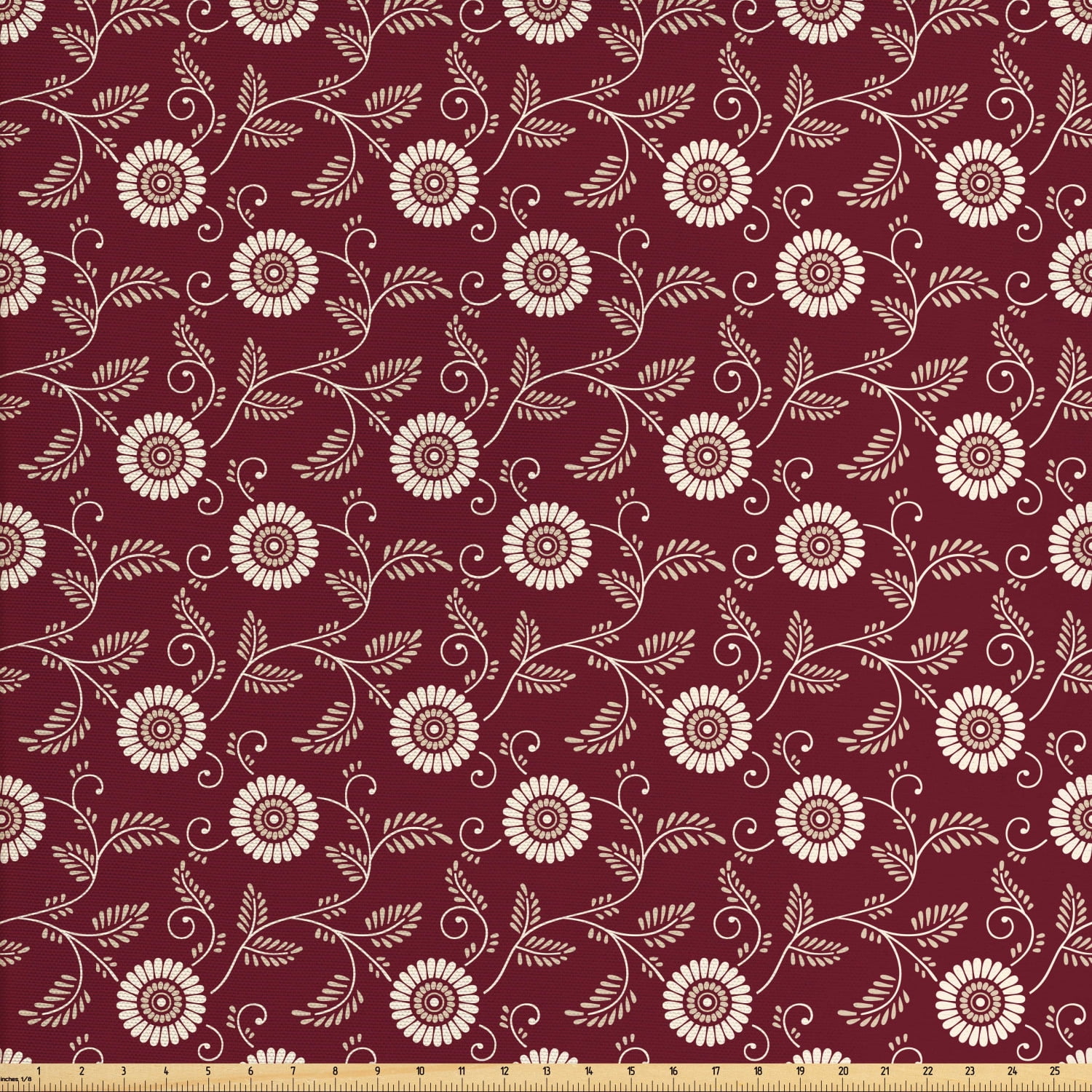 Maroon Fabric by The Yard, Repetitive Vintage Bicolor Floral Daisy ...