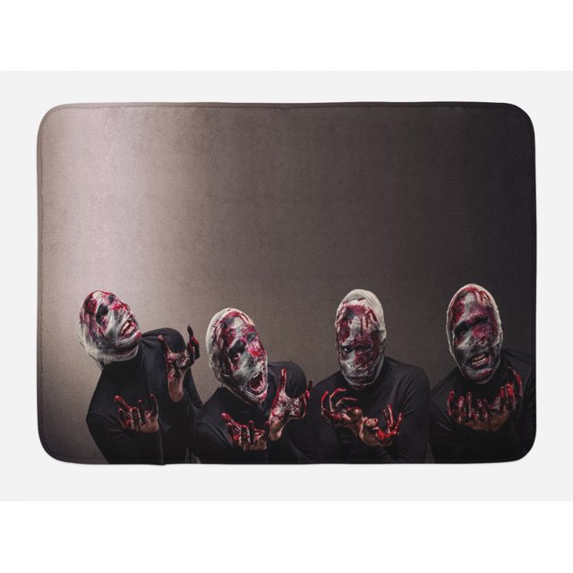 Wizard Bath Mat, Bloody Faces with Bandage of Screaming Zombie Looks ...