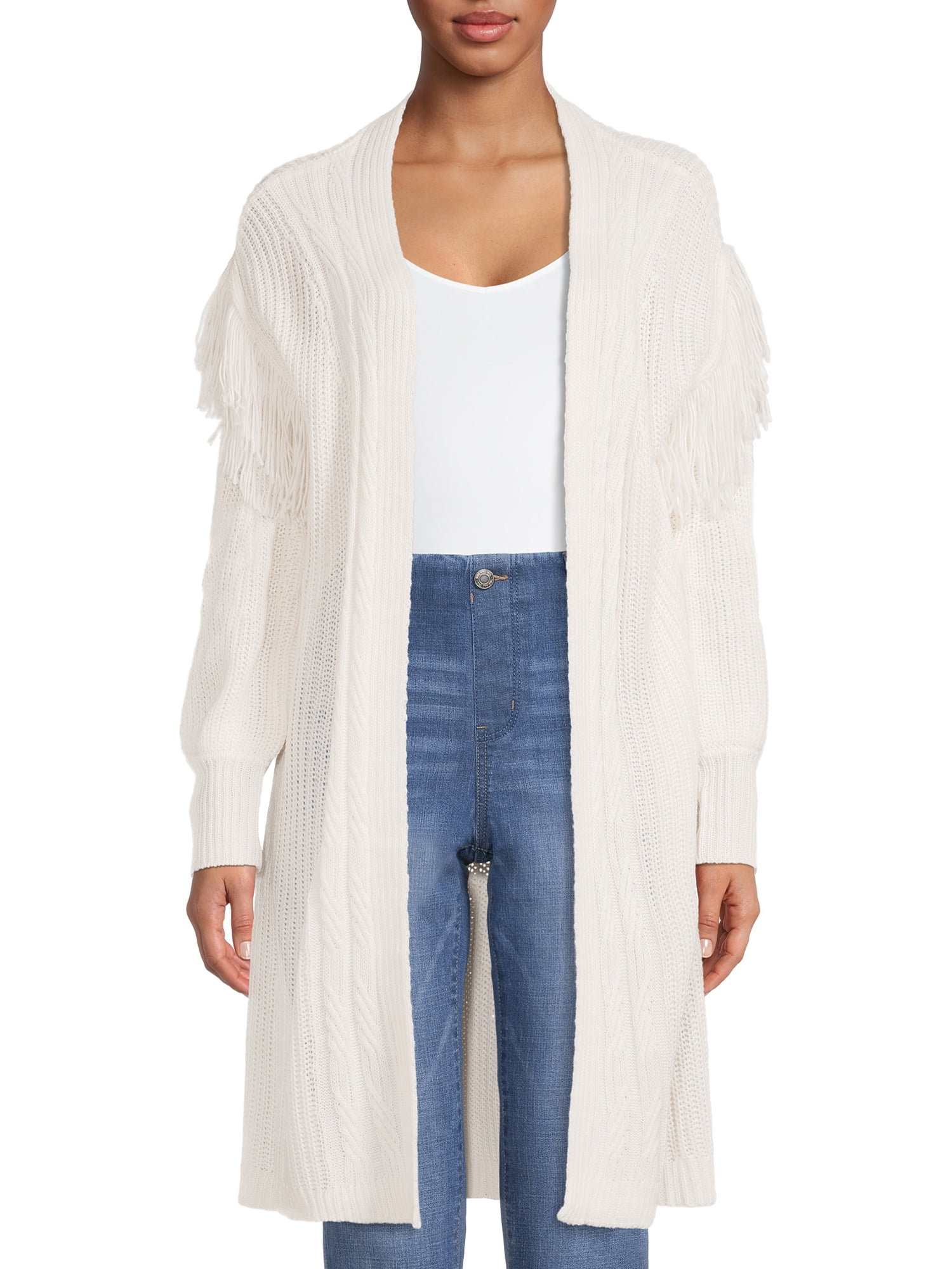 Time and Tru Women's Stitch Fringe Cardigan - Walmart.com