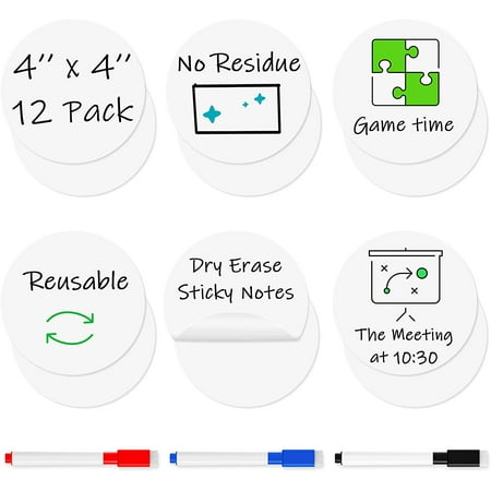 HEIBIN12 Pack Circle Dry Erase Sticky Notes, 4x4 Inches Round Reusable ...