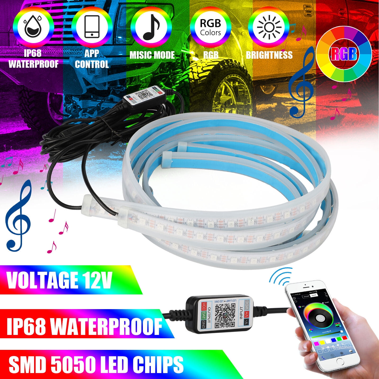 Car RGB Running Board LED Atmosphere Neon Lamp Light Strip Bluetooth ...