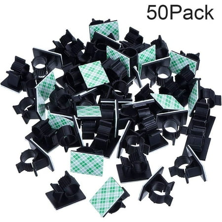 Black, 50 Pack Adjustable Adhesive Cable Clips Nylon Cable Tie Wire ...