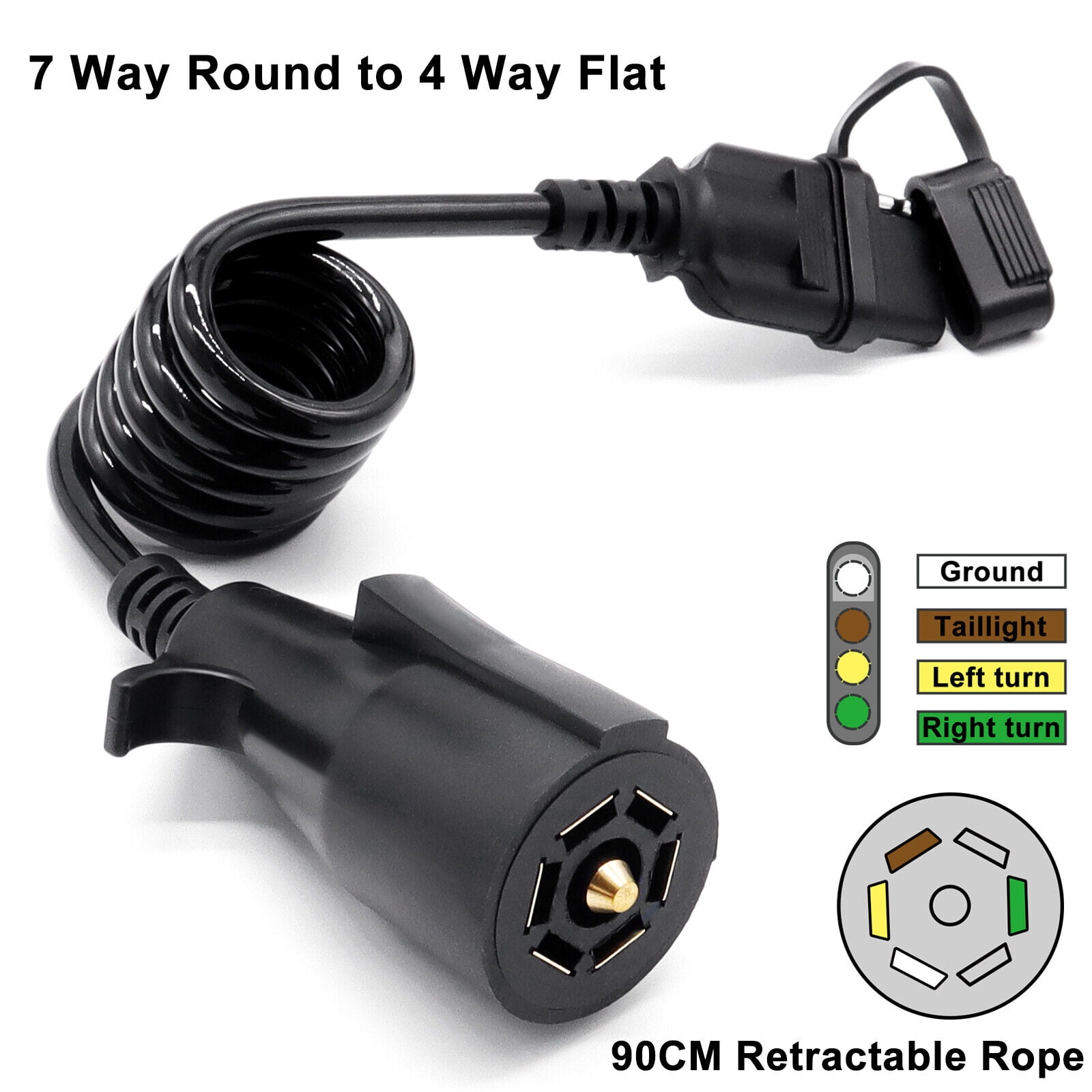 3FT 7 Way RV Blade Round To 4 Way Flat Coiled Wiring Trailer Connector 3ft-7-way-rv-blade-round-to-4-way-flat-coiled-wiring-trailer-connector