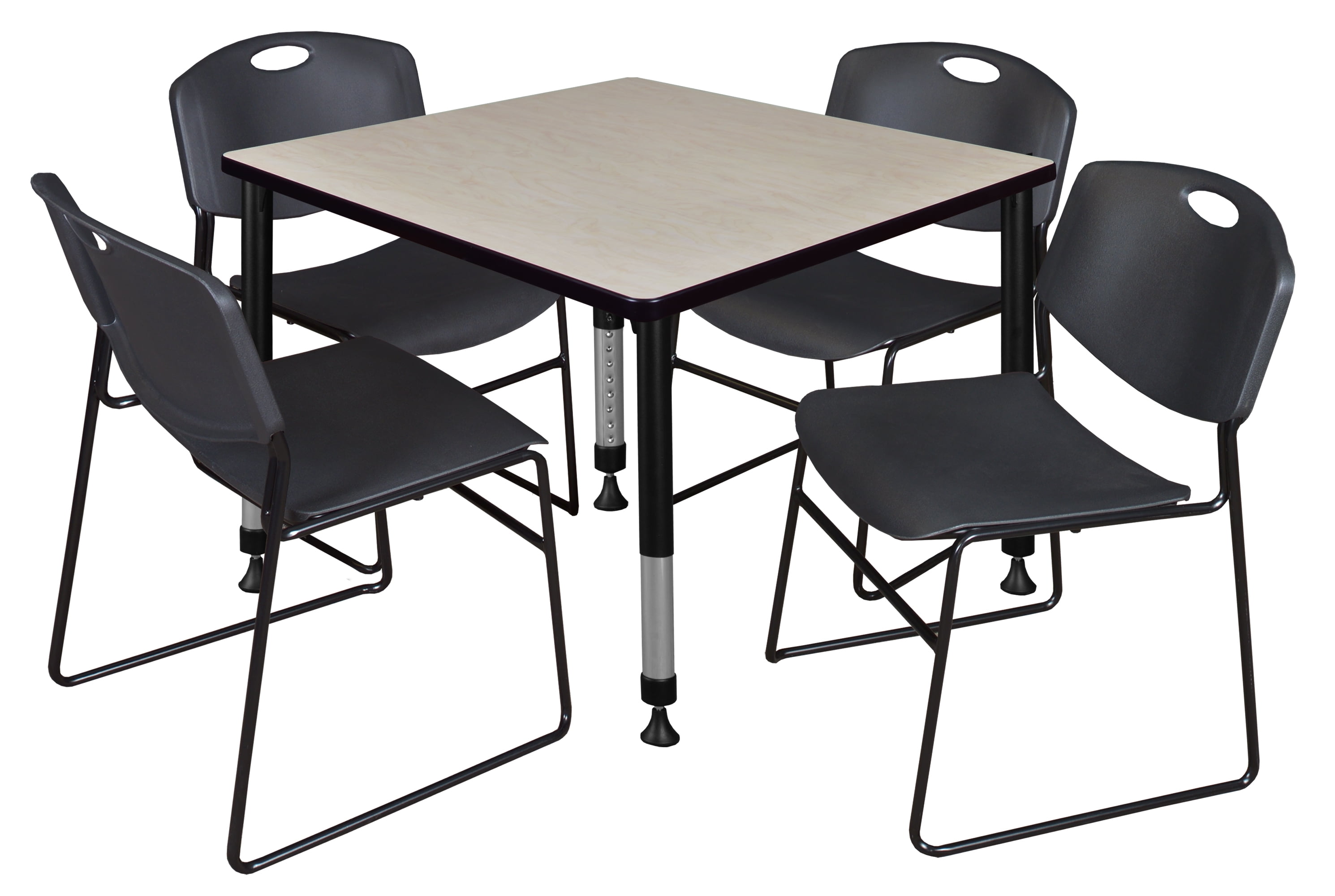 Kee 42" Square Height Adjustable Classroom Table - Maple & 4 Zeng Stack ...
