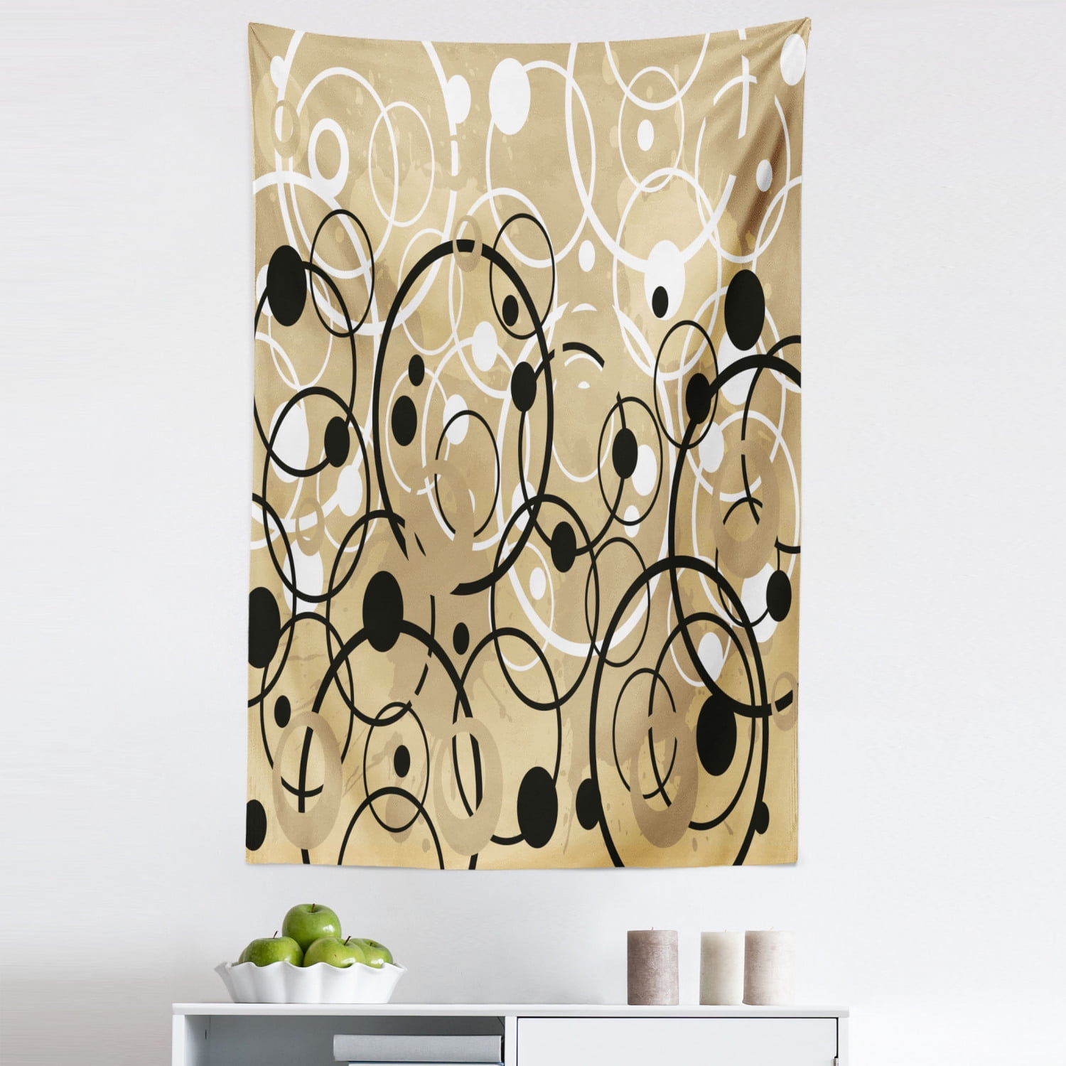 Tan Tapestry, Funky Grungy Composition with Circles and Dots Retro ...