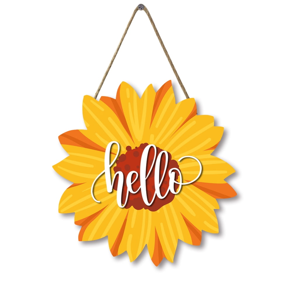 Sunflower Hello Wood Door Hanger 12 Inch Large Wooden Flower Sign ...