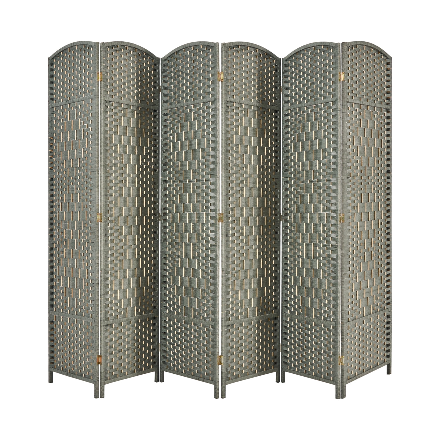 5.7ft Wood Fiber Woven Room Divider 6 Panels,Removable Grey Wooden Room ...