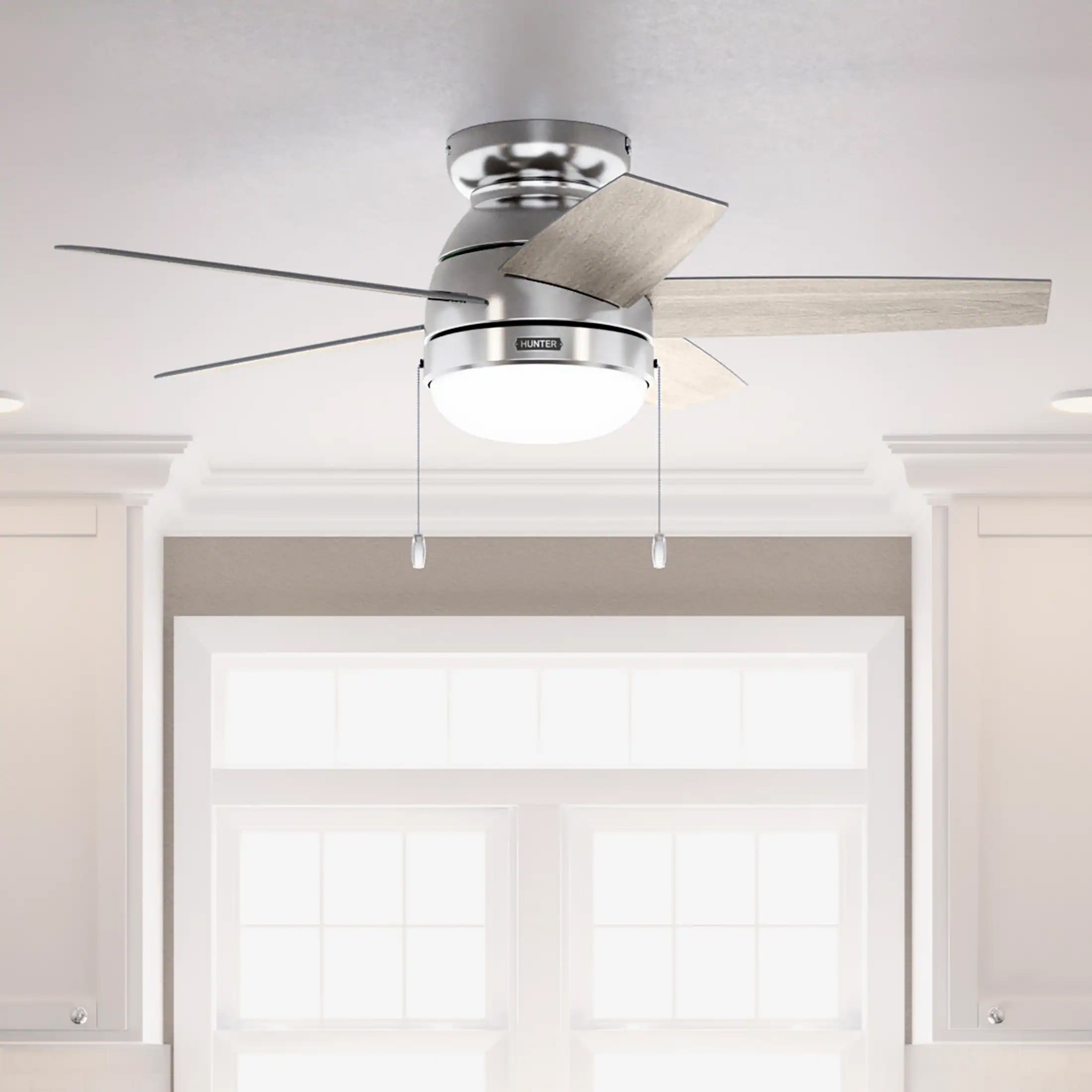 Restored Hunter Fan 44 inch Low Profile Brushed Nickel Finish Indoor ...