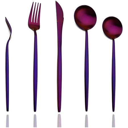 Luxury Matte Purple Silverware Set 20-Piece 18/0 Stainless Steel ...