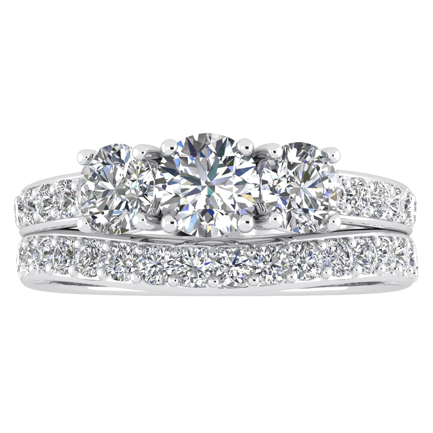 1.50ctw Diamond Three Stone Bridal Set in 10k White Gold - Walmart.com