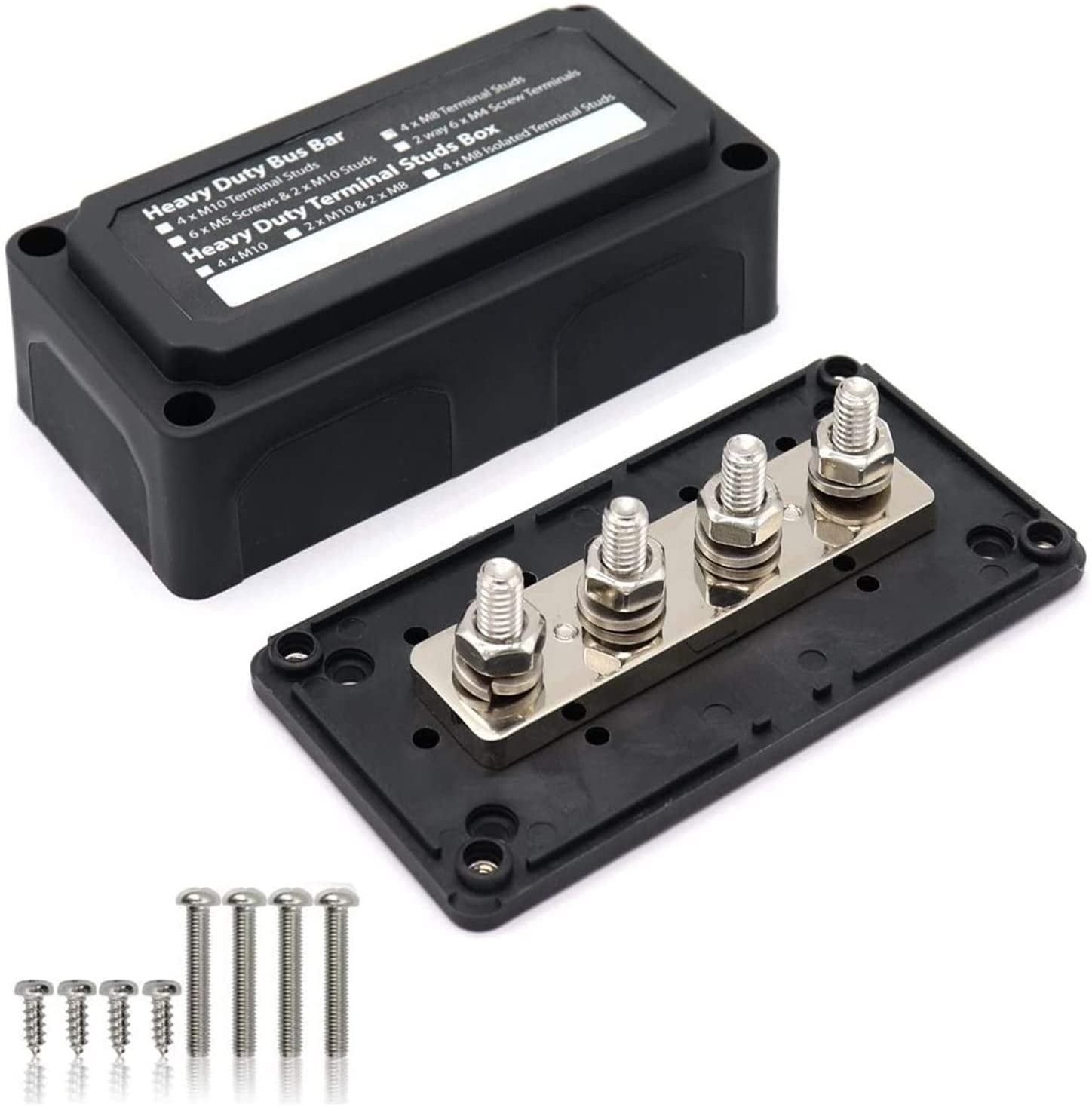 3/8" 4 Stud Power Distribution Block 48V 300A M10 Post Battery Junction Block Heavy Duty Bus Bar ...