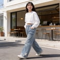 Bainana Girls Jeans Kids Loose Fit Elastic Waist Wide Leg Pants For ...