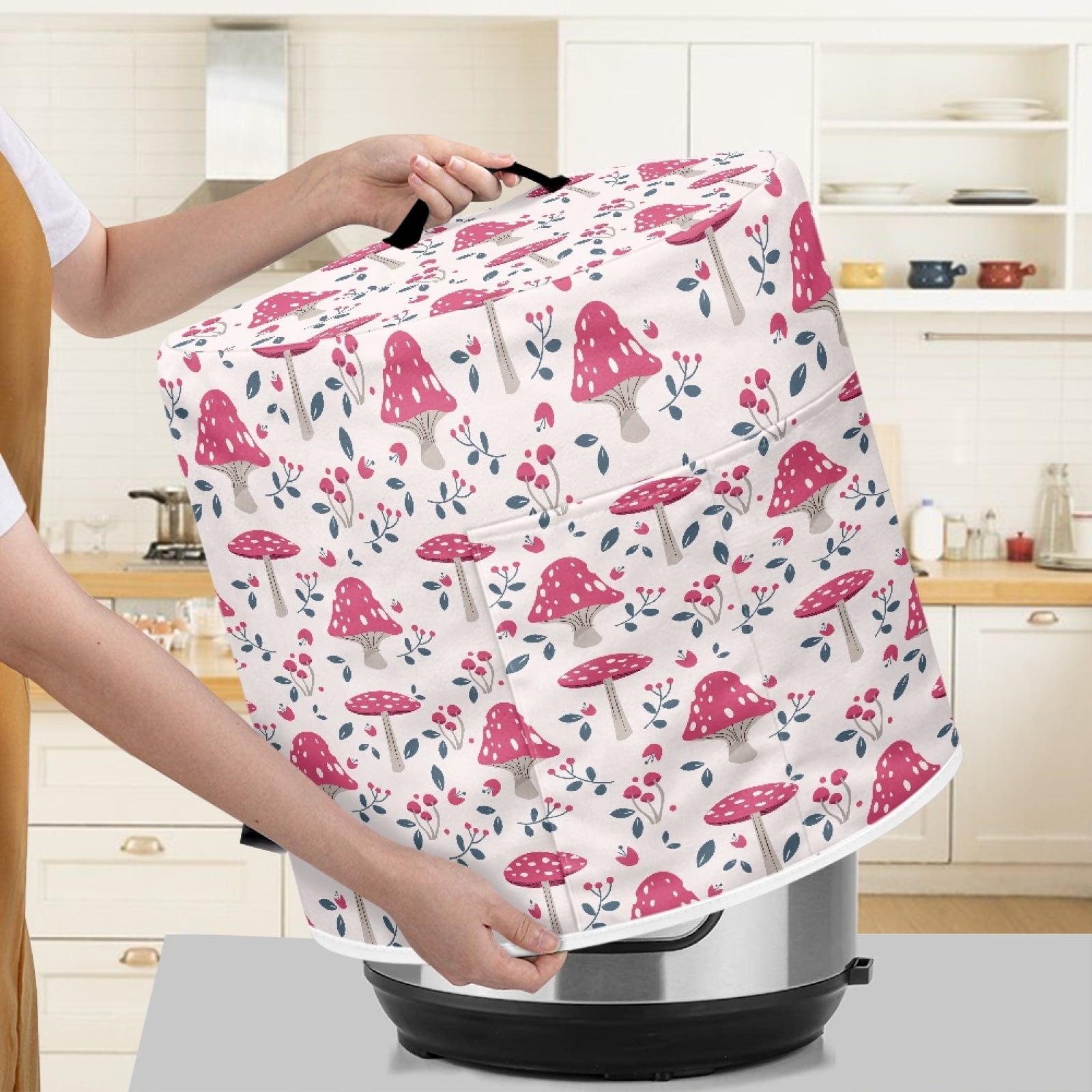 Xoenoiee Pink Mushroom Leaves Print Pressure Cooker Cover 8 Qt Dust ...